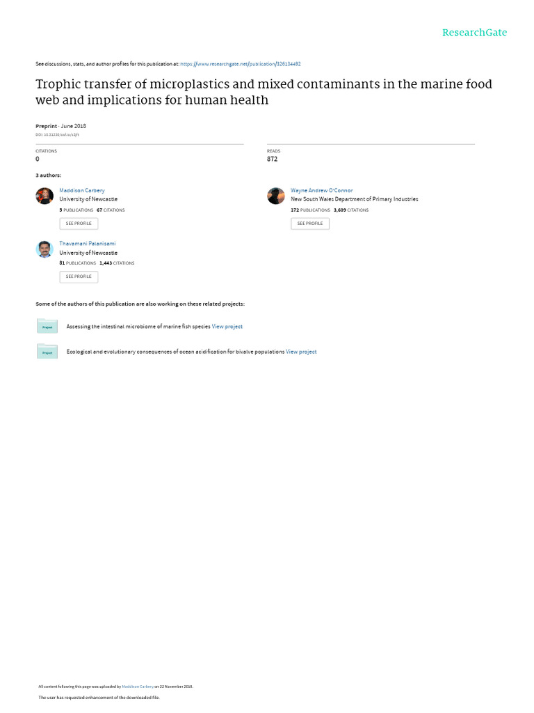 Trophic Transfer of Microplastics and Mixed Contam | PDF | Food Web ...