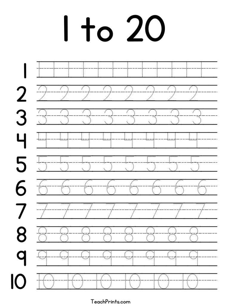 1 20 Number Tracing Worksheet | PDF