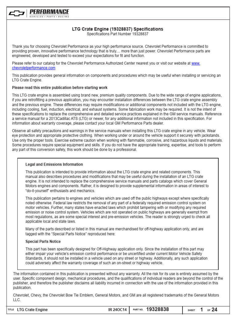 LTG Crate Engine Specifications 193288371 | PDF | Turbocharger | Fuel ...