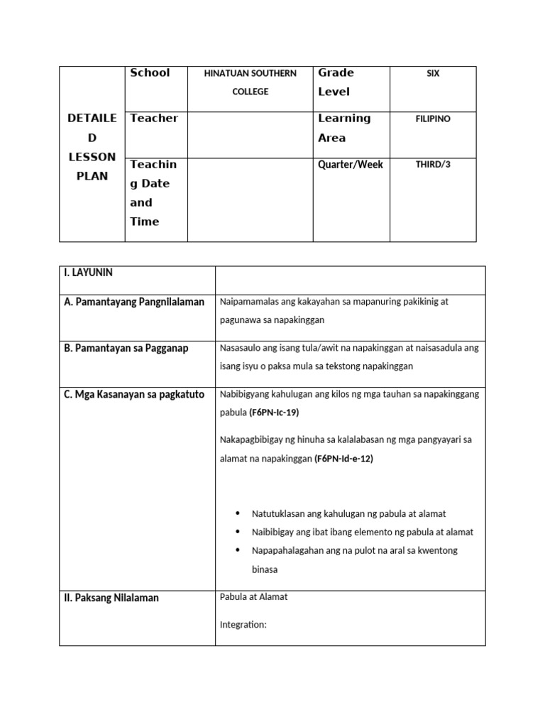 DLP - PABULA at Alamat | PDF
