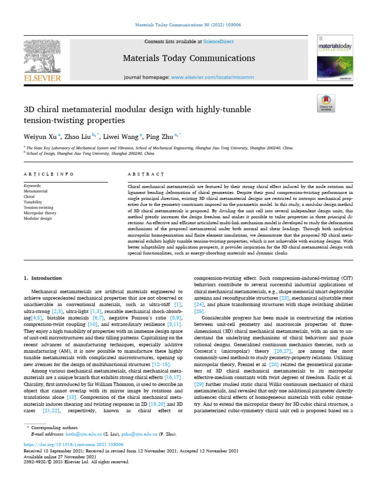 3D Chiral Metamaterial Modular Design With Highly-Tunable Tension-Twisting Properties | PDF ...