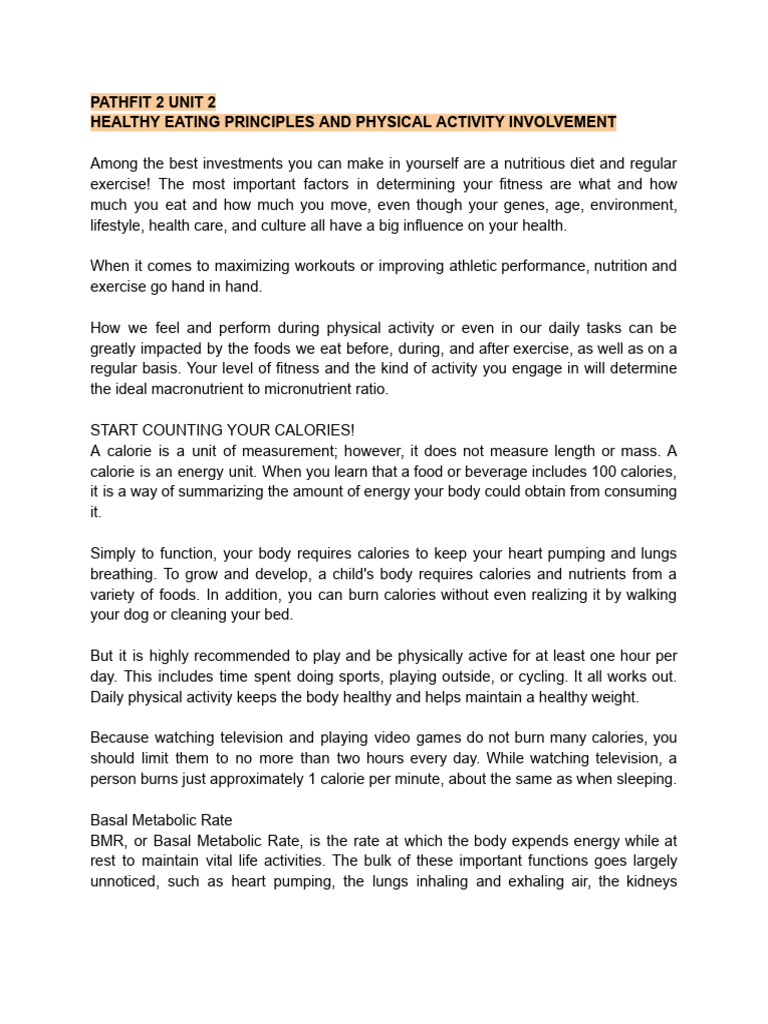 Pathfit 2 Unit 2 | PDF | Nutrition | Diet & Nutrition