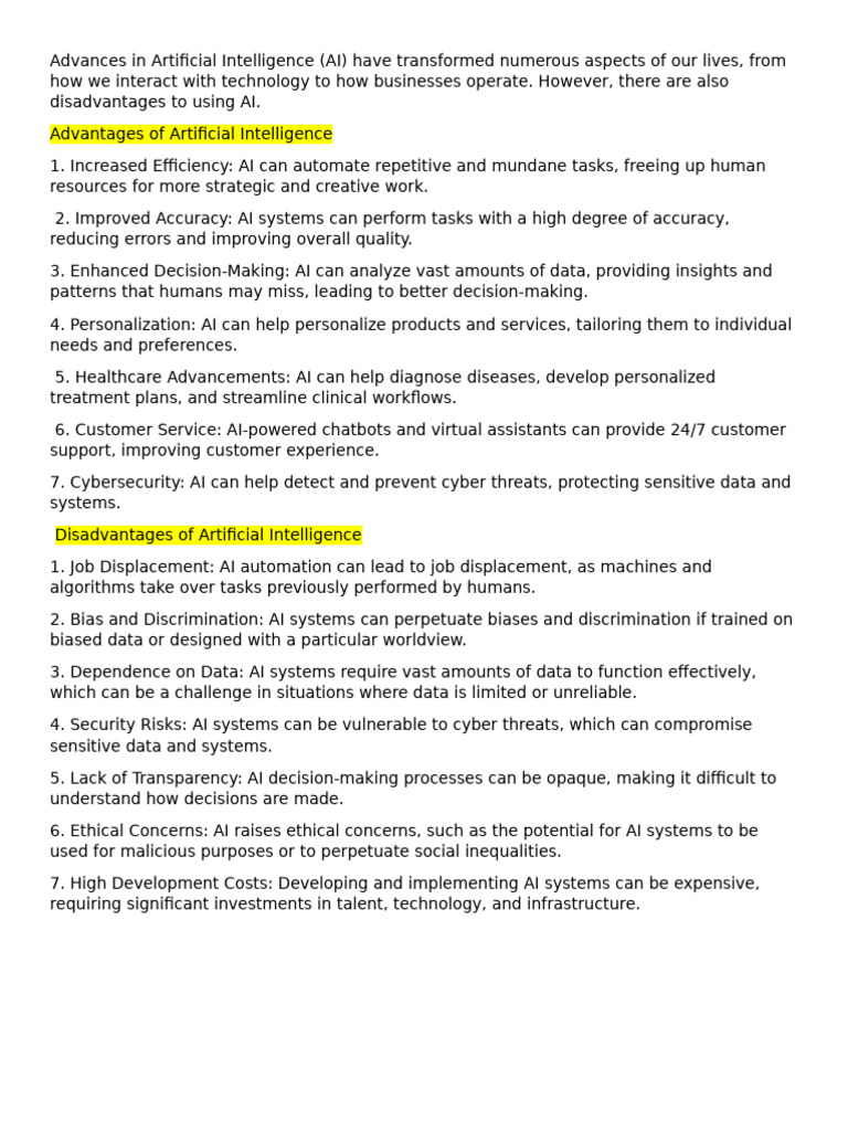 AI: Benefits and Drawbacks Explained | PDF