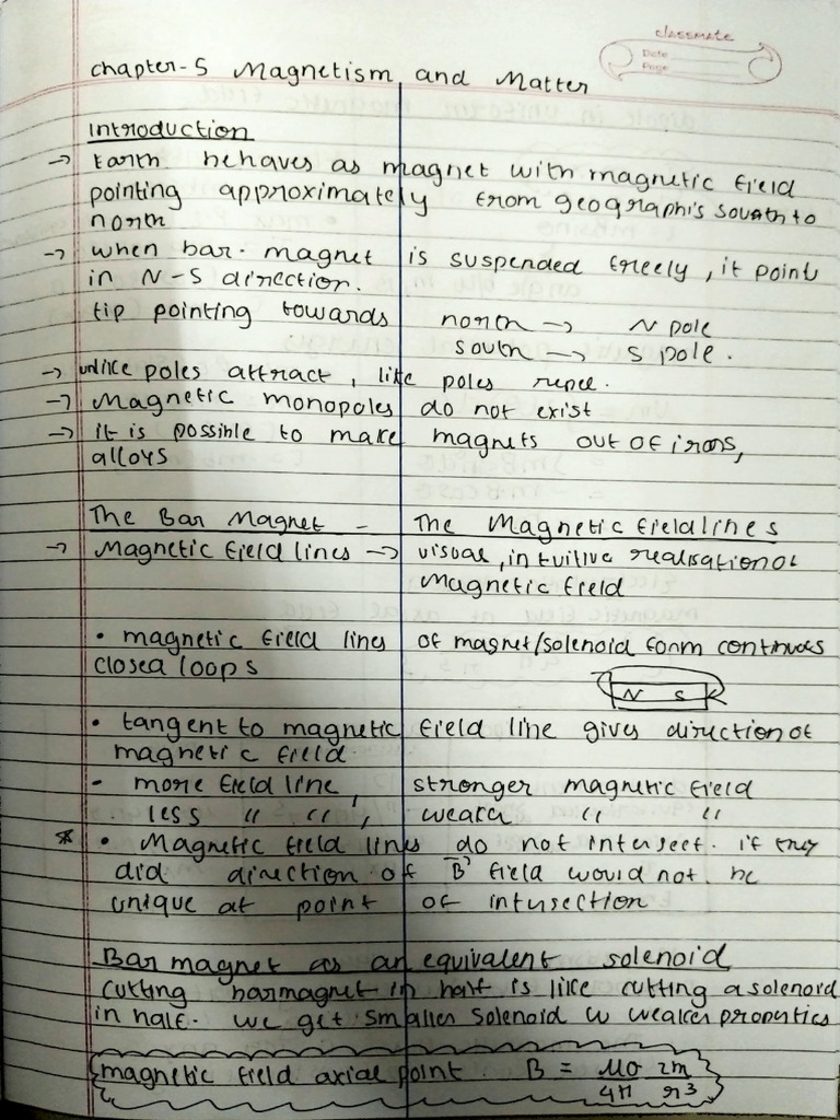 magnetism and matter physics notes class 12 only ncert | PDF | Physical ...