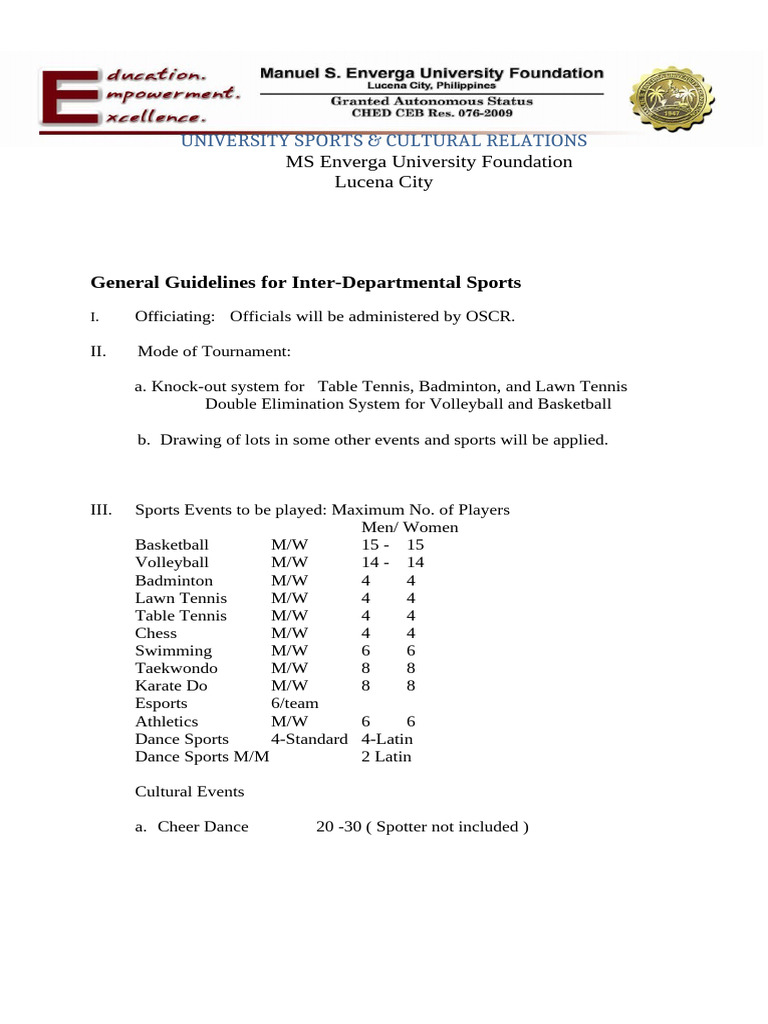 Guidelines For College Intramurals 2024 2025 Latest Edition | PDF ...
