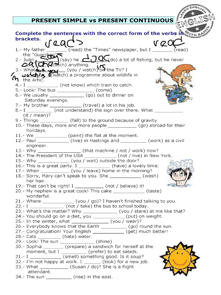 Practice Present Simple Vs Present Continuous | PDF