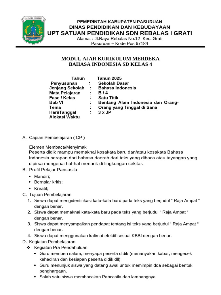 Contoh Modul Ajar | PDF