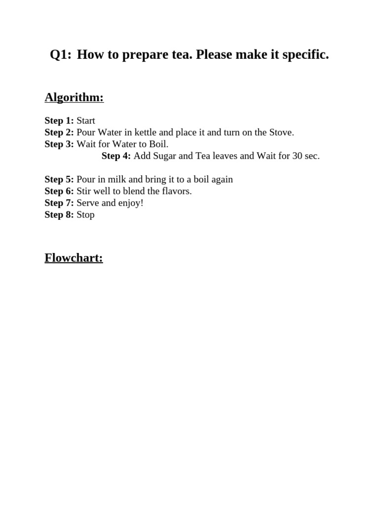 Tea Preparation Algorithm and Flowchart | PDF