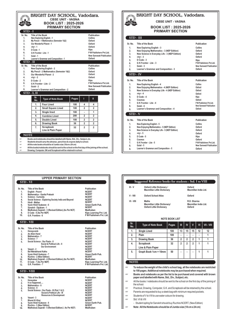 Primary Book List 2025-2026 | PDF