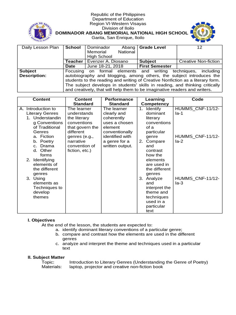 3rd week DLP in Creative Non-fiction | PDF | Poetry | Creative Nonfiction