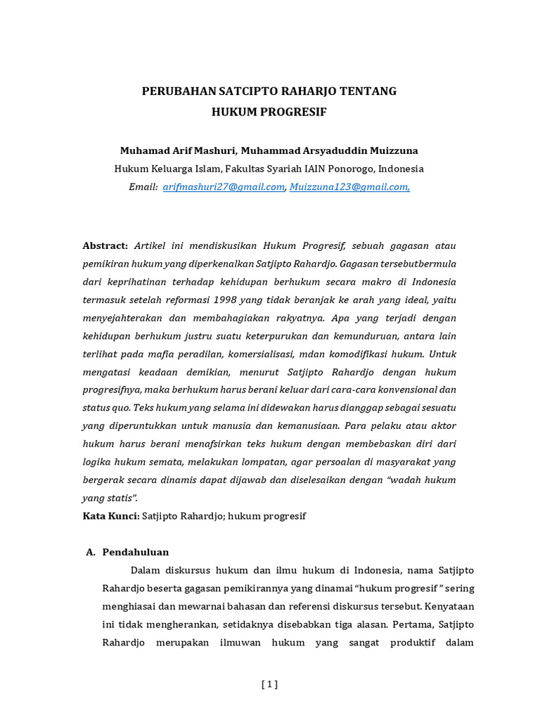 Perubahan Satcipto Raharjo Tentang Hukum Progresif | PDF
