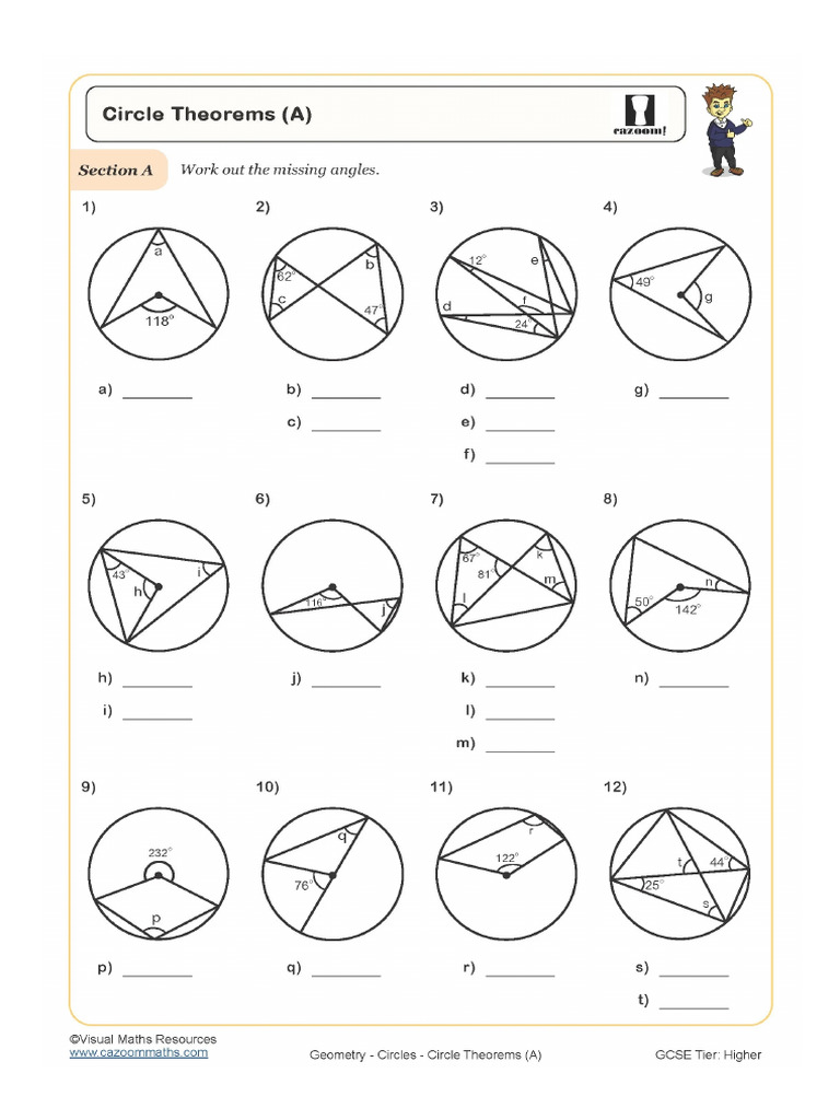 Circle Theorems A Worksheet | PDF