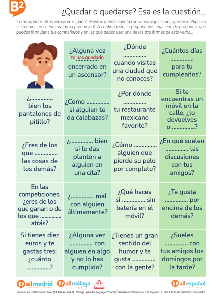 Ejercicio Espanol Usos Verbos Quedar Quedarse | PDF