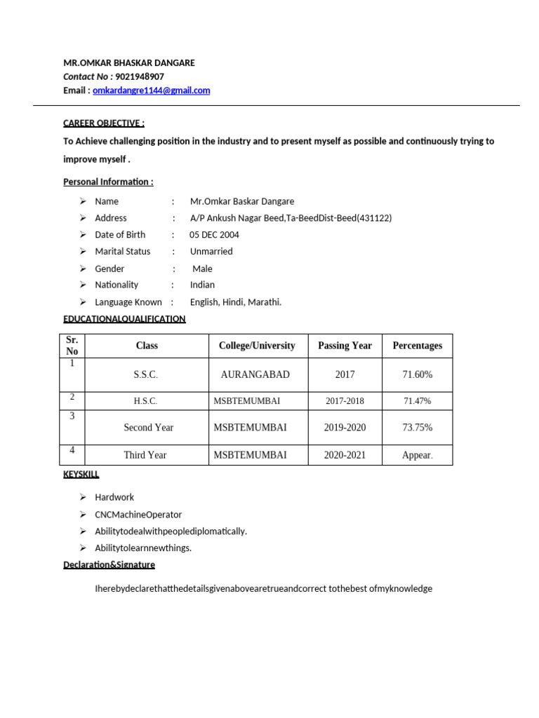 Resume Format-3 | PDF
