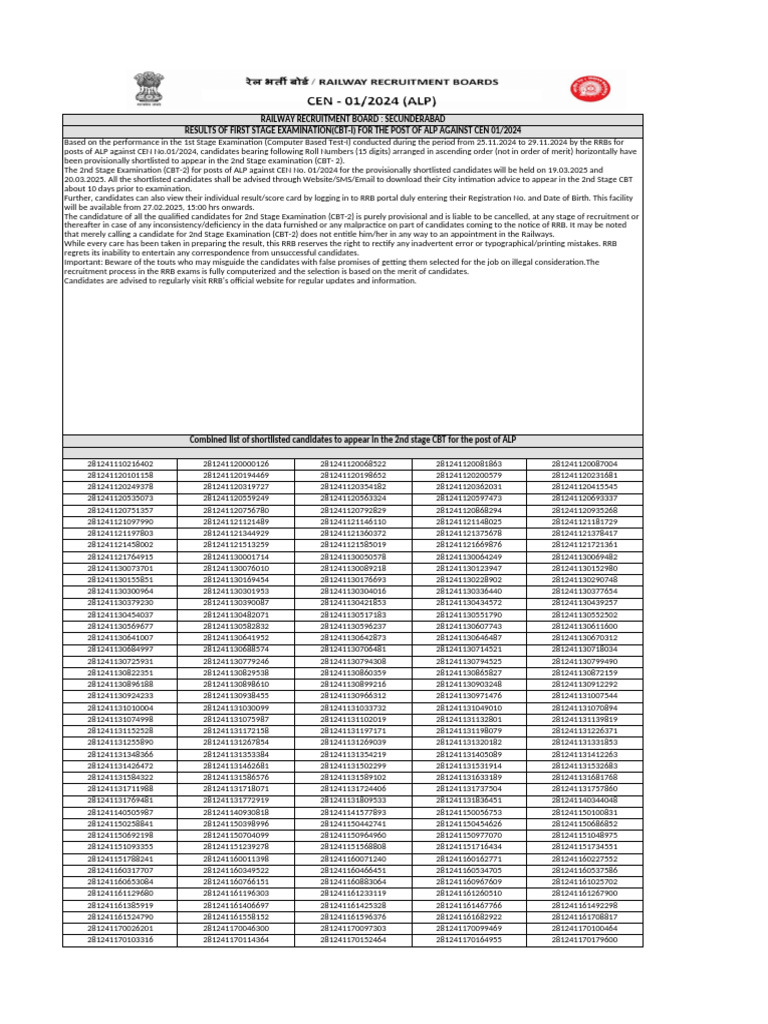 Secunderabad Alp 01 2024 | PDF