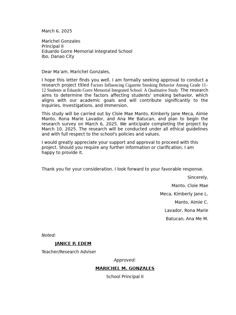 Letter For Approval | PDF