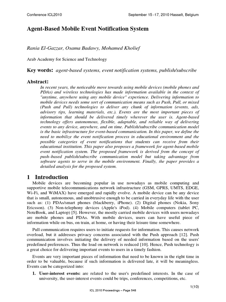 Agent Based Mobile Event Notification Sy | PDF | Relational Model | Databases