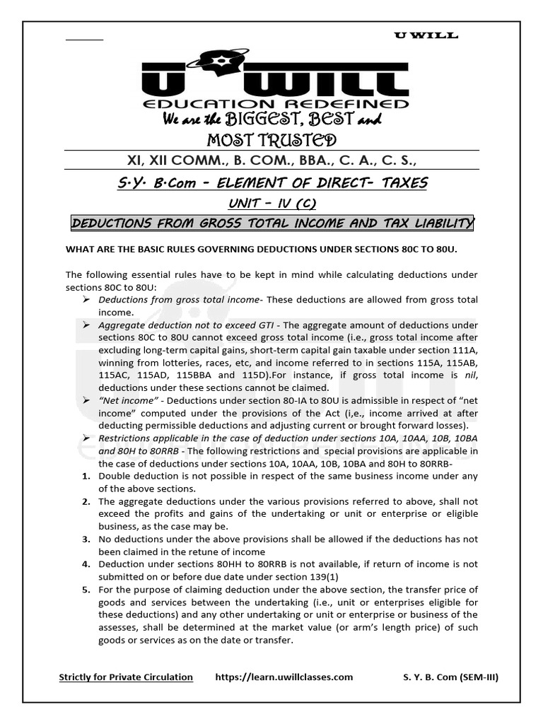 Unit 4 (C) Deductions 2024-2025 | PDF | Tax Deduction | Life Insurance