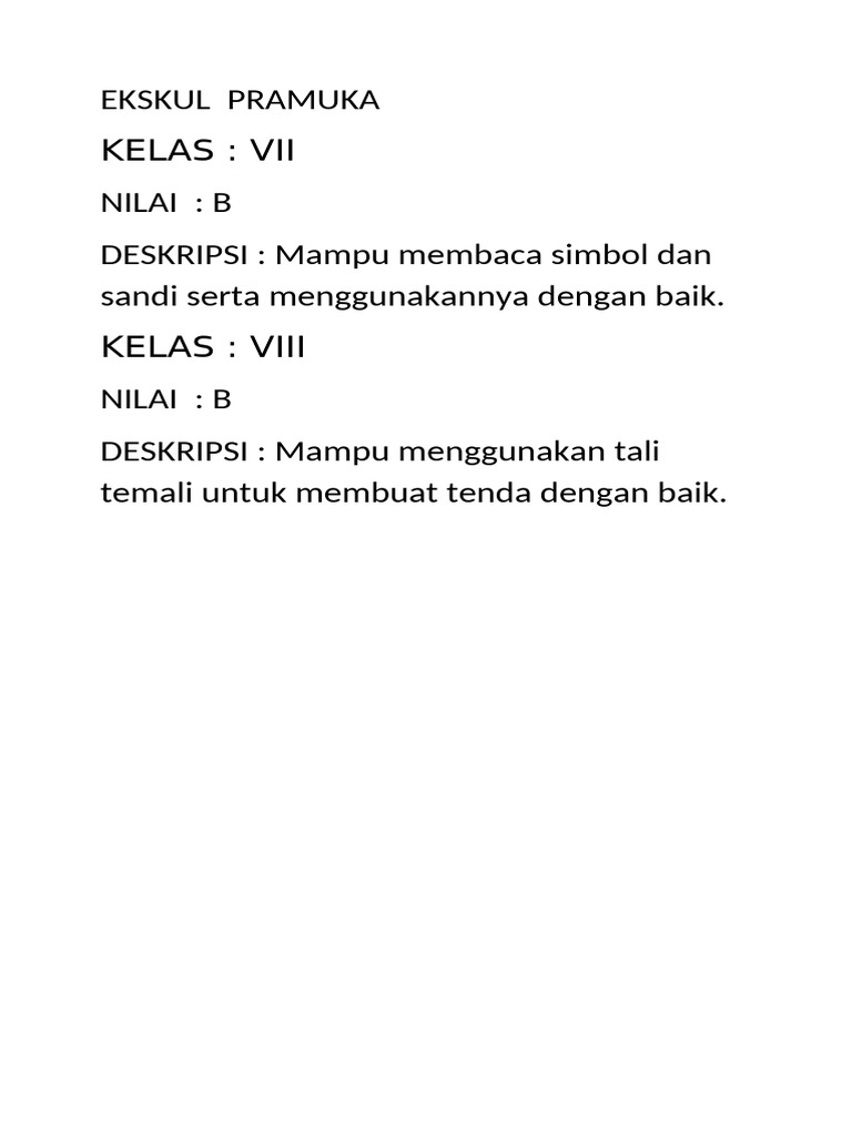 Deskripsi Pramuka Ekskul Genap VIII 2022-2023 | PDF