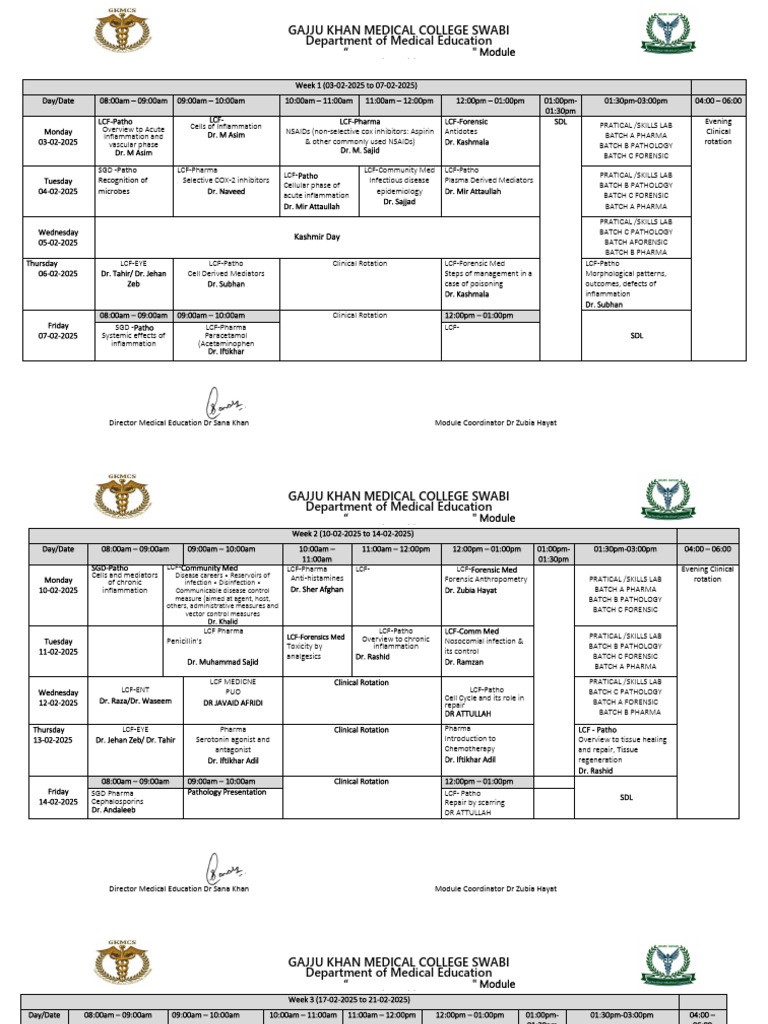 Infection & Inflammation Module Timetable | PDF | Inflammation | Infection