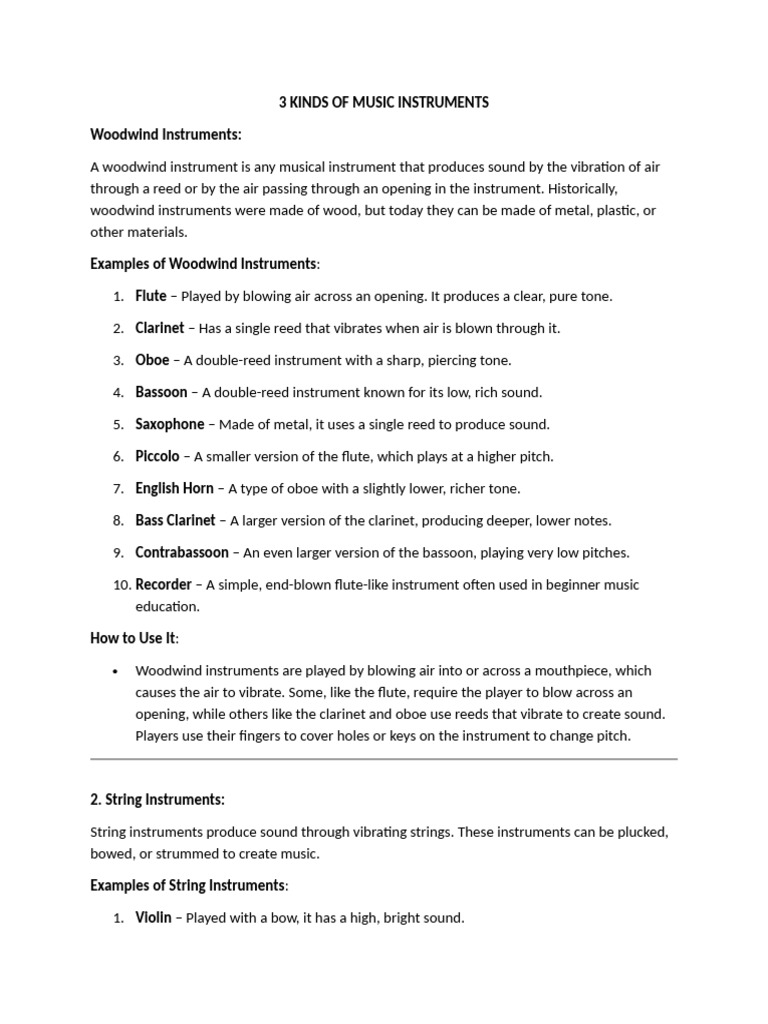 Types of Musical Instruments Explained | PDF | String Instruments ...