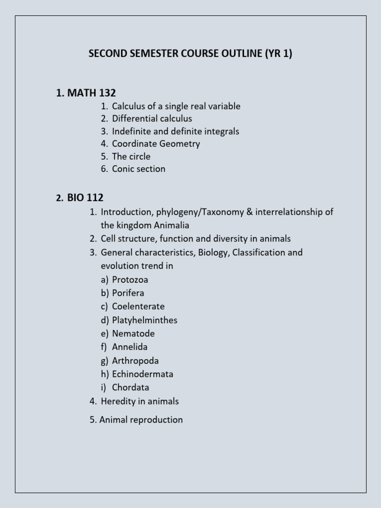 Second Semester Course Outline | PDF | Chemistry | Physics