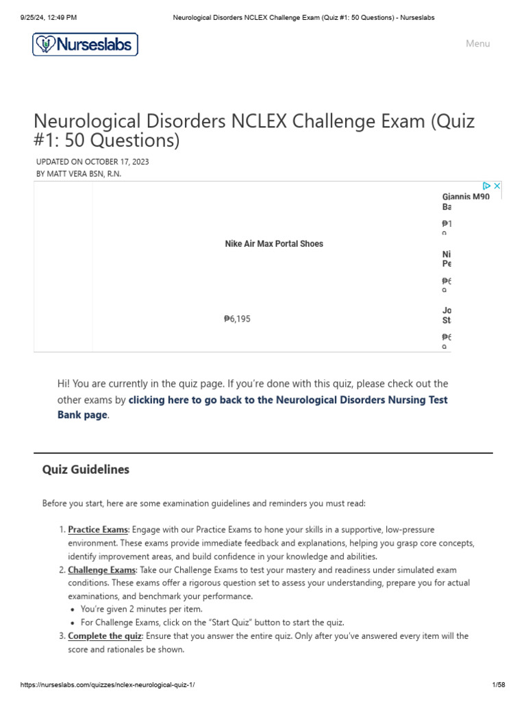 Neuro-Quiz #1- NURSELABS | PDF | Stroke | Thrombus