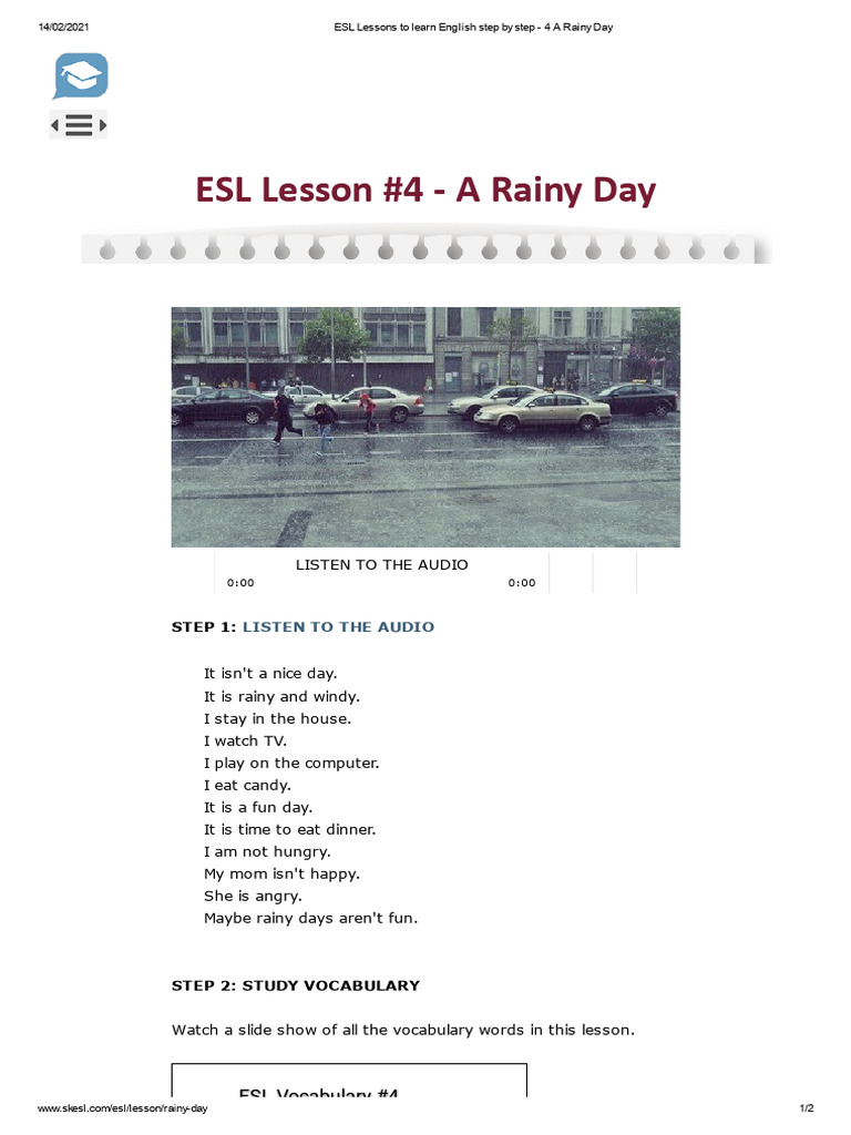 ESL Lessons To Learn English Step by Step - 4 A Rainy Day | PDF