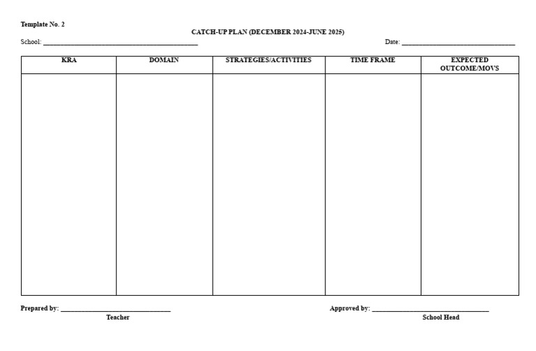 Catch-Up Plan Template 2024-2025 | PDF