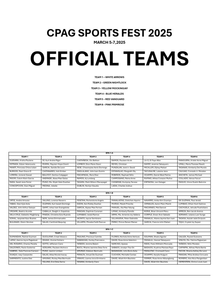 The Final Cpag Sports Fest 2025 Groupings | PDF