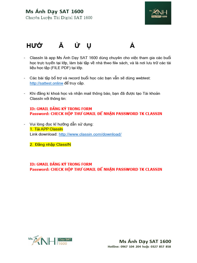 HDSD Tài Khoản ClassIn | PDF