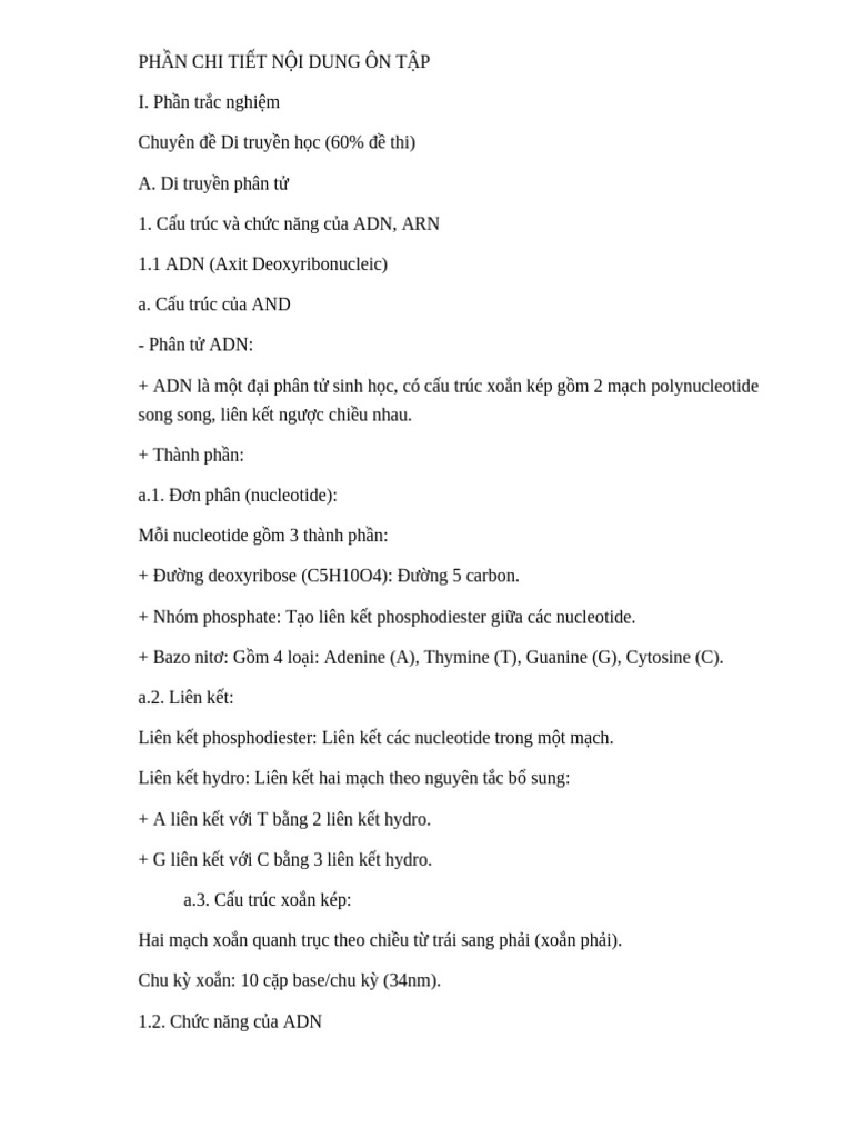 PHẦN CHI TIẾT NỘI DUNG ÔN TẬP - fixxx | PDF