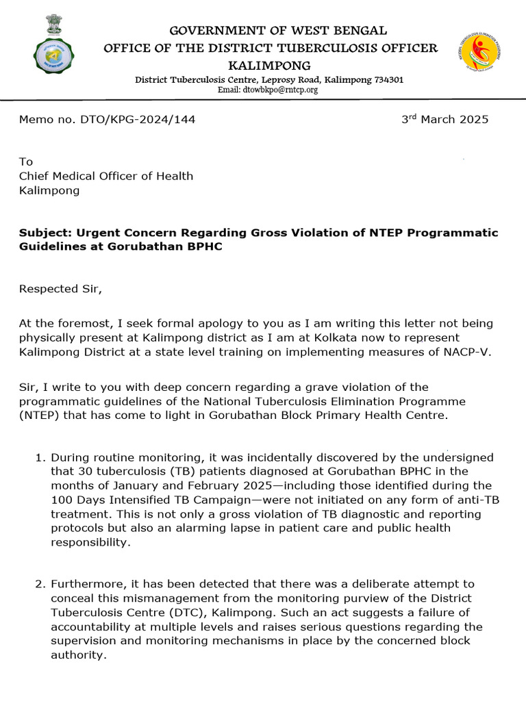 Letter to CMOH | PDF | Tuberculosis | Health Sciences
