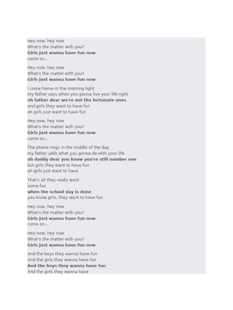 Girls Just Want to Have Fun Lyrics | PDF