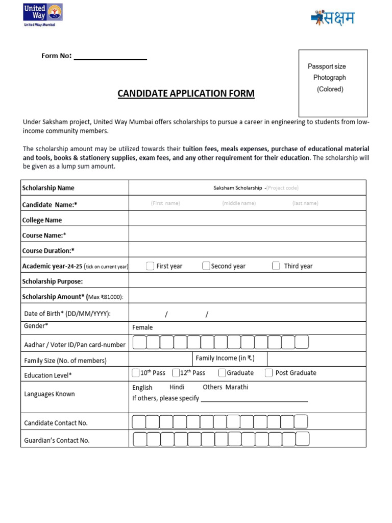 Candidates Application Form-Scholarship-Pune | PDF | Identity Document ...