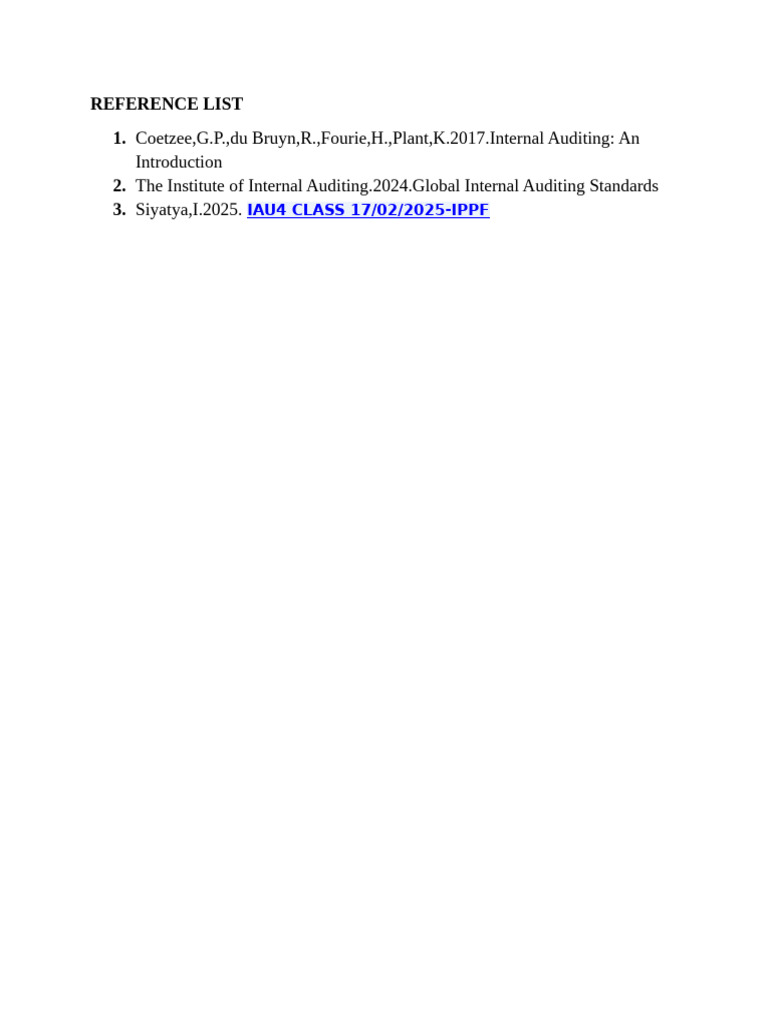 Internal Auditing Reference List | PDF