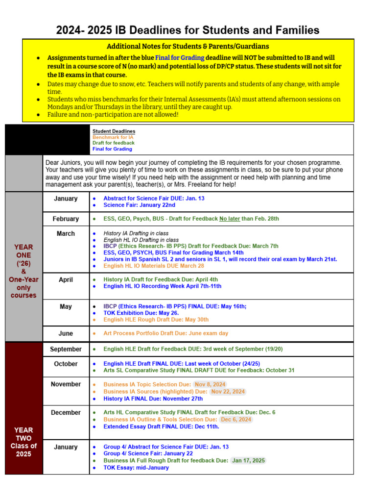 IB Deadlines 24-25 PUBLIC FACING | PDF | Secondary Education | Schools
