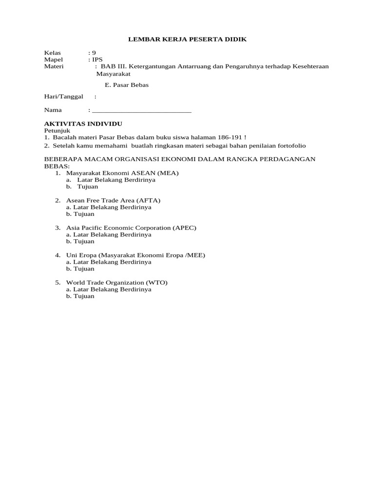 LKPD Pasar Bebas Fortofolio | PDF