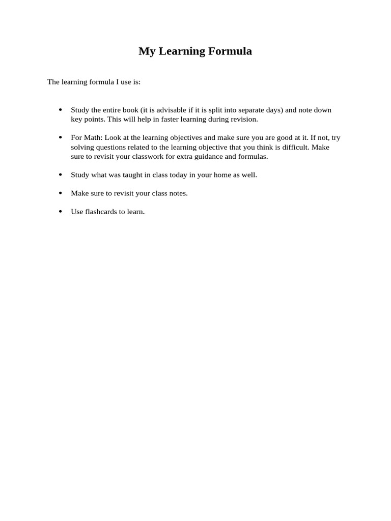 My Learning Formula | PDF