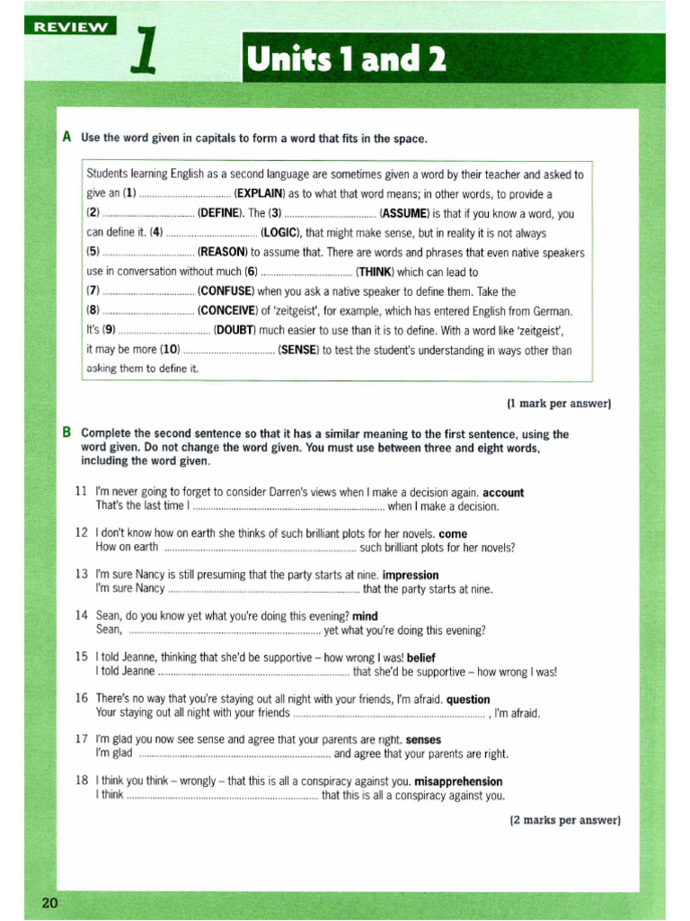 C1-C2 Review Tests | PDF