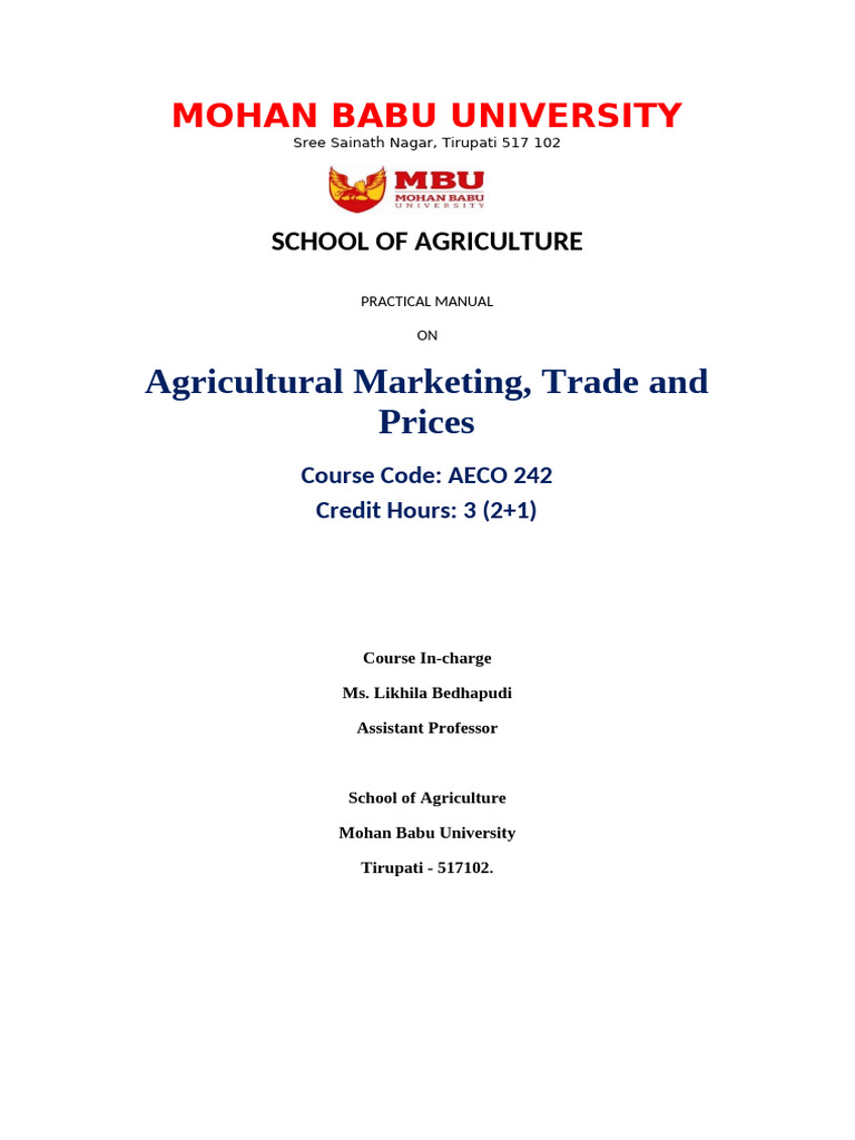 AECO242 Lab Manual Front Page | PDF