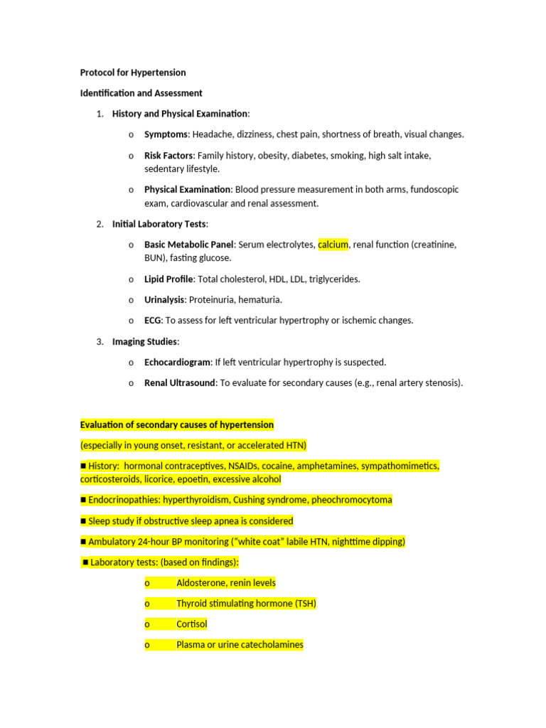 Hypertension Protocol: Assessment & Treatment | PDF | Hypertension ...
