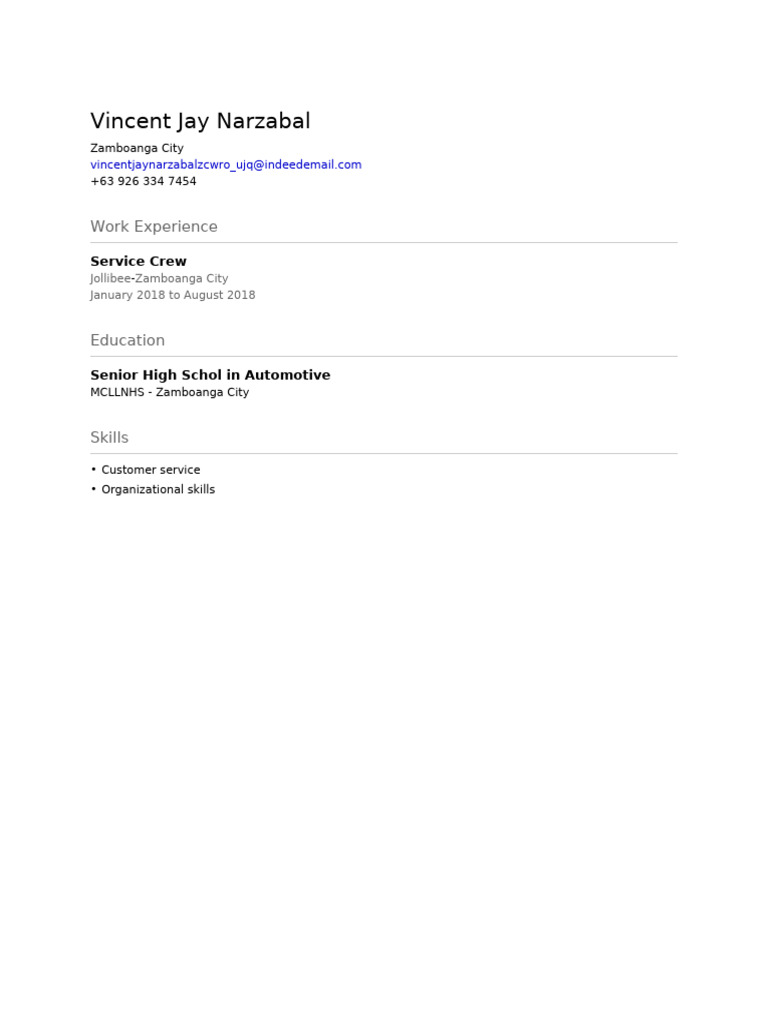 Vincent Jay Narzabal - Resume Summary | PDF