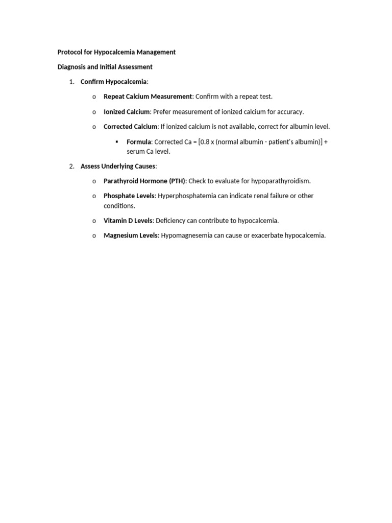 Hypocalcemia Management Protocol | PDF | Intravenous Therapy | Medical ...