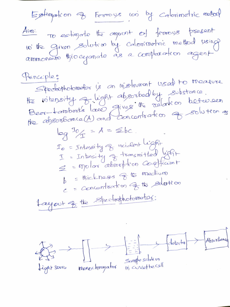 Estimation of Ferrous Ion by Colorimetry | PDF