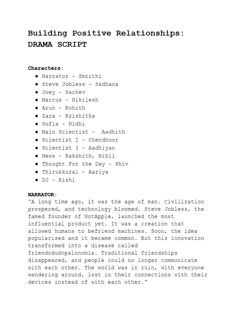 Assembly 1 - Building Positive Relationships - Drama Script | PDF
