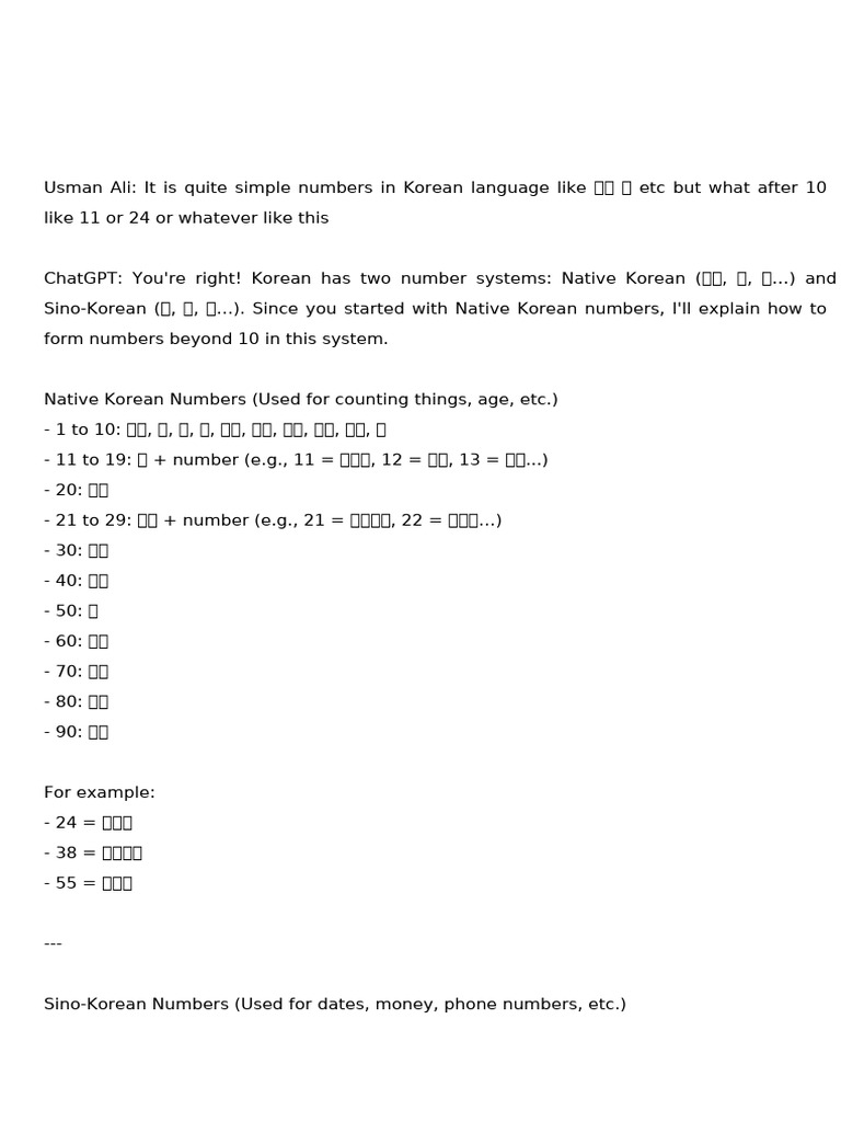 Korean Numbers Guide | PDF