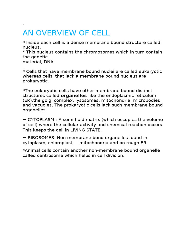 Overview of Cell Structure and Organelles | PDF
