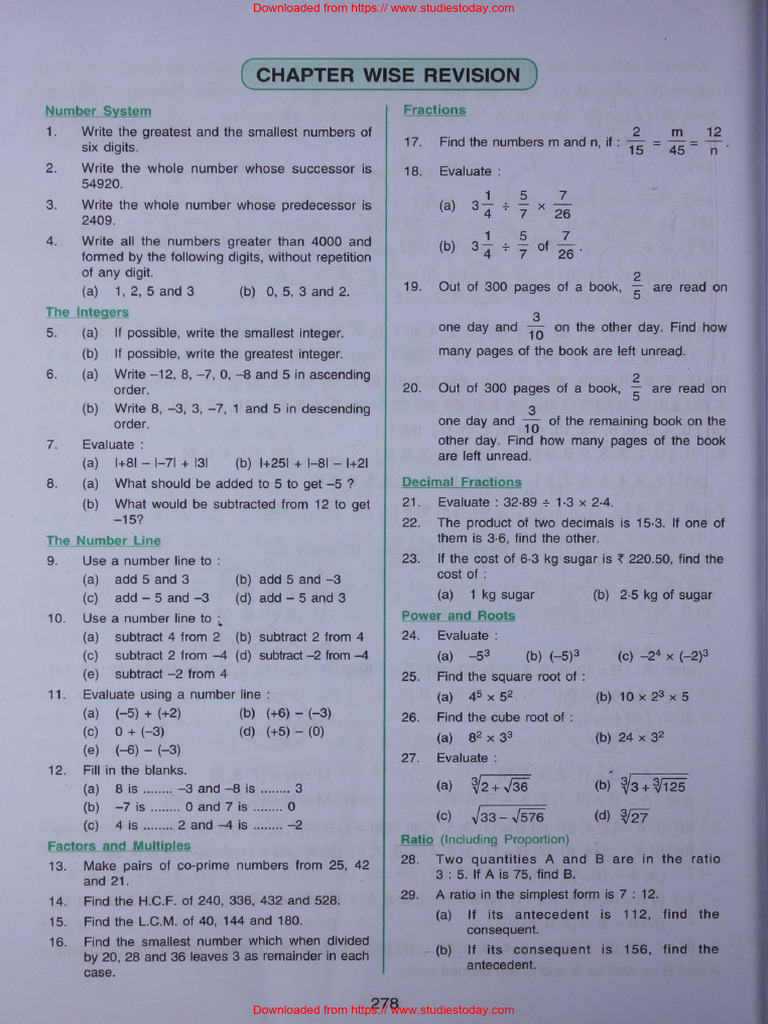 ICSE Class 6 Maths Chapterwise Revision | PDF