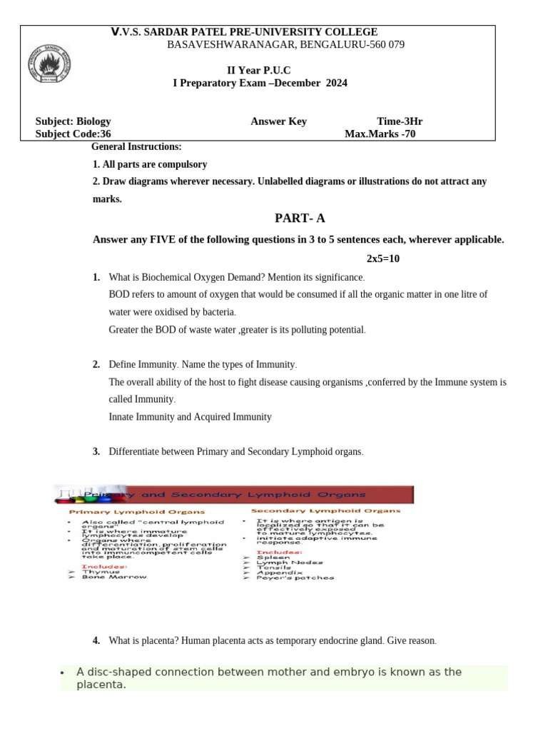 2024 II Pu I Preparatory Exam .Answer Key | PDF | Sperm | Biology